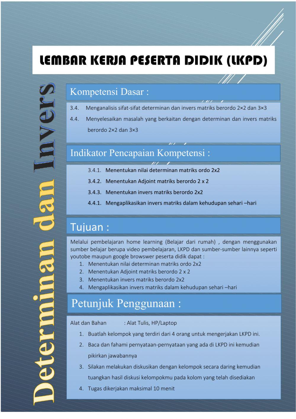 LKPD Determinan… | Free Interactive Worksheets | 409993