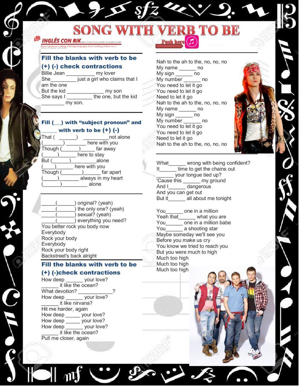 Songs with verb… | Free Interactive Worksheets | 410183