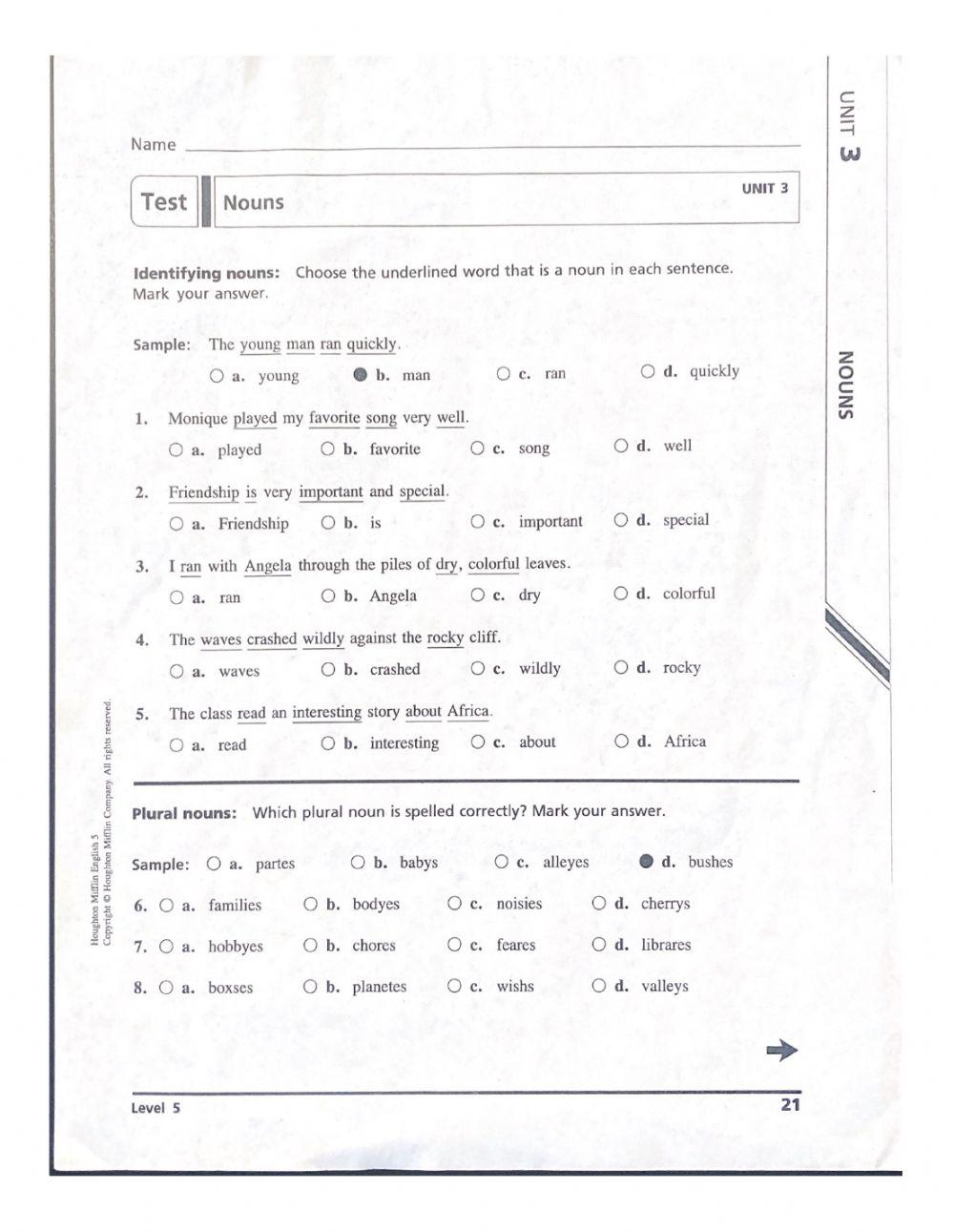 Noun Test online exercise for | Live Worksheets