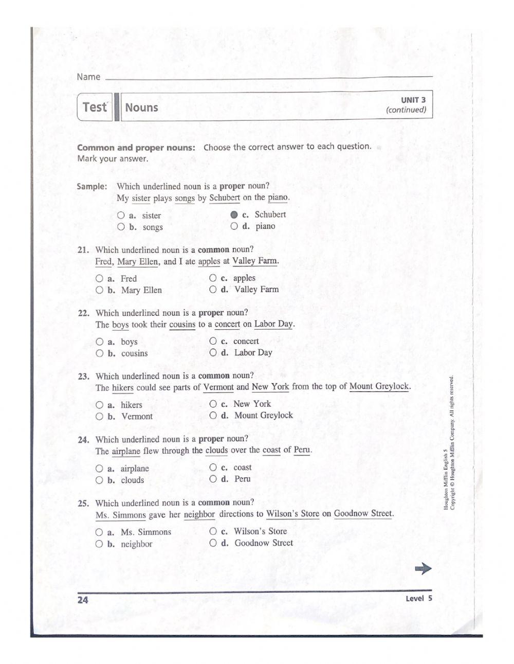 Noun Test online exercise for | Live Worksheets
