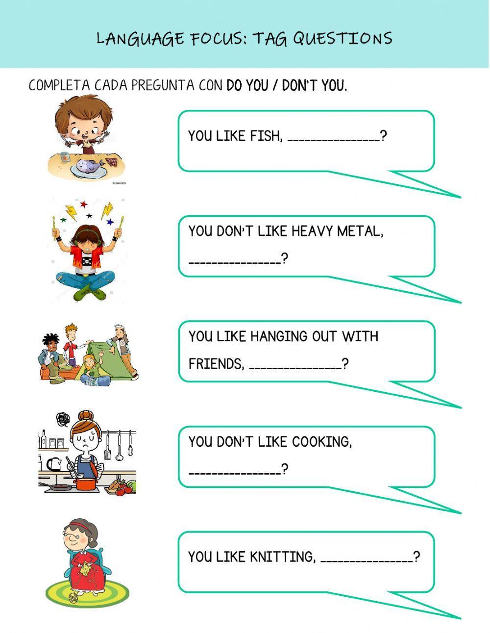 Tag questions | Free Interactive Worksheets | 410205