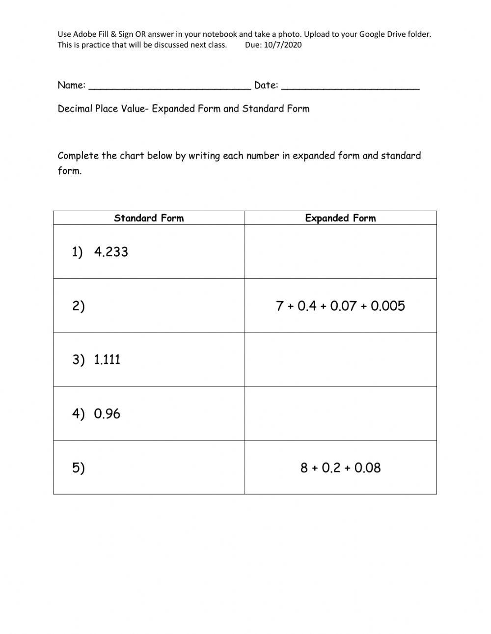 Standard and Expanded Form 4331104 | mrsrodriguezmath456