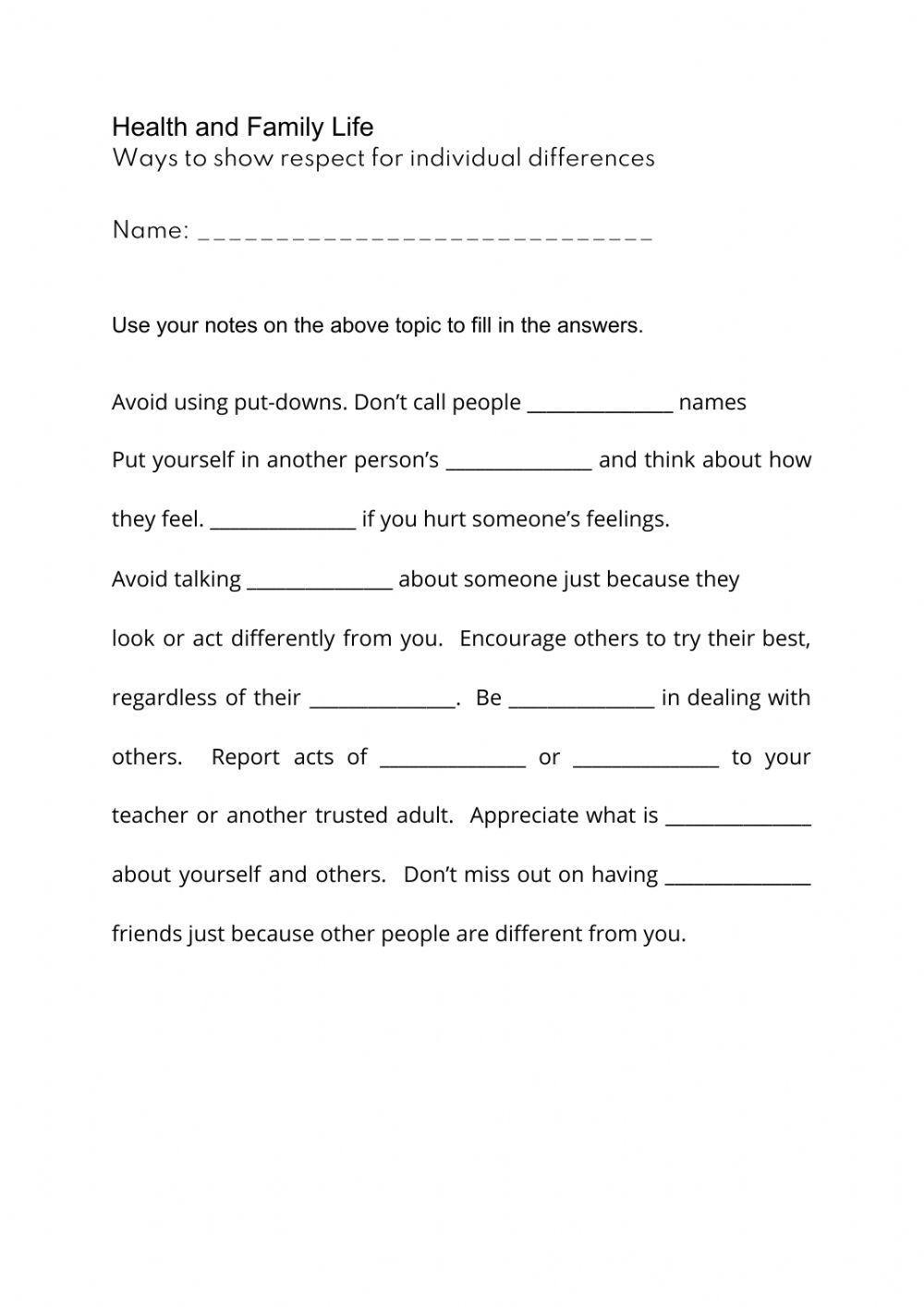 6189840 | Ways to show respect for individual differences