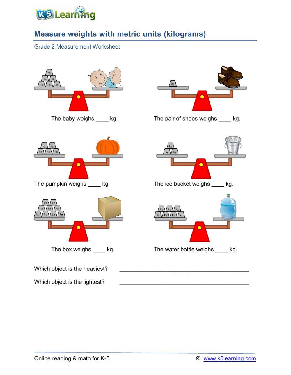 Measure weight (kg) online exercise for | Live Worksheets