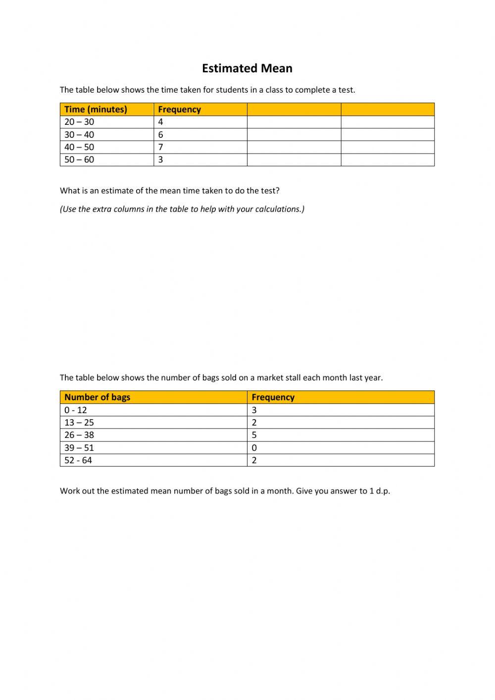 Estimated mean worksheet | Live Worksheets