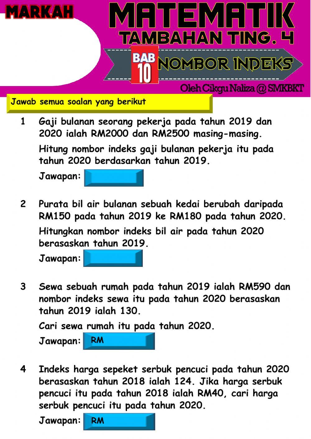 Nombor indeks | Free Interactive Worksheets | 506377