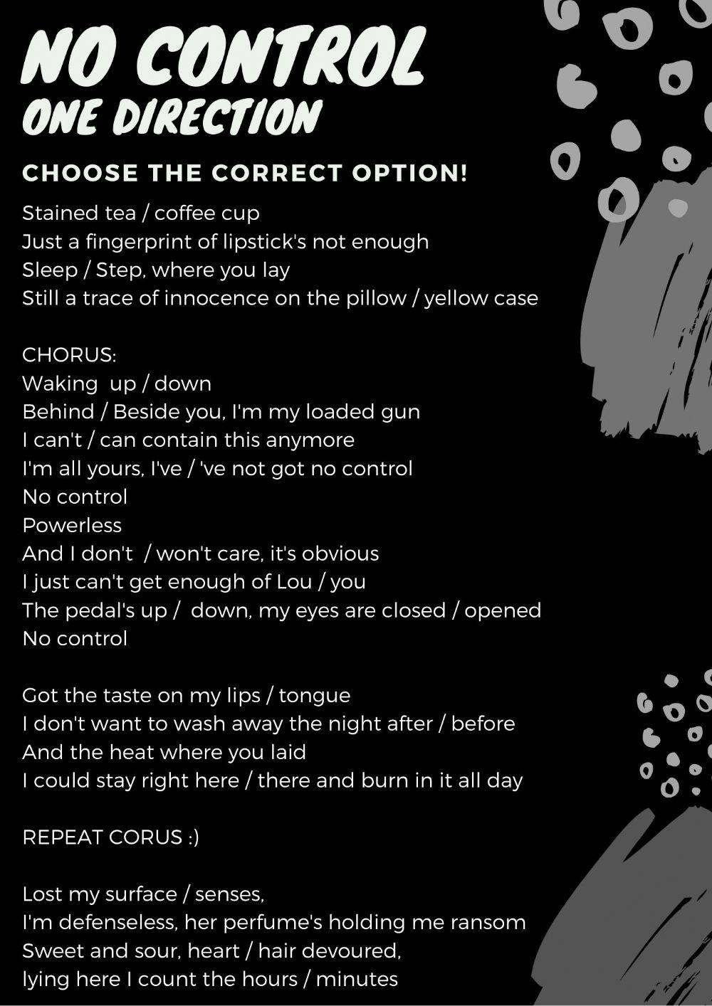 No Control - One Direction worksheet | Live Worksheets