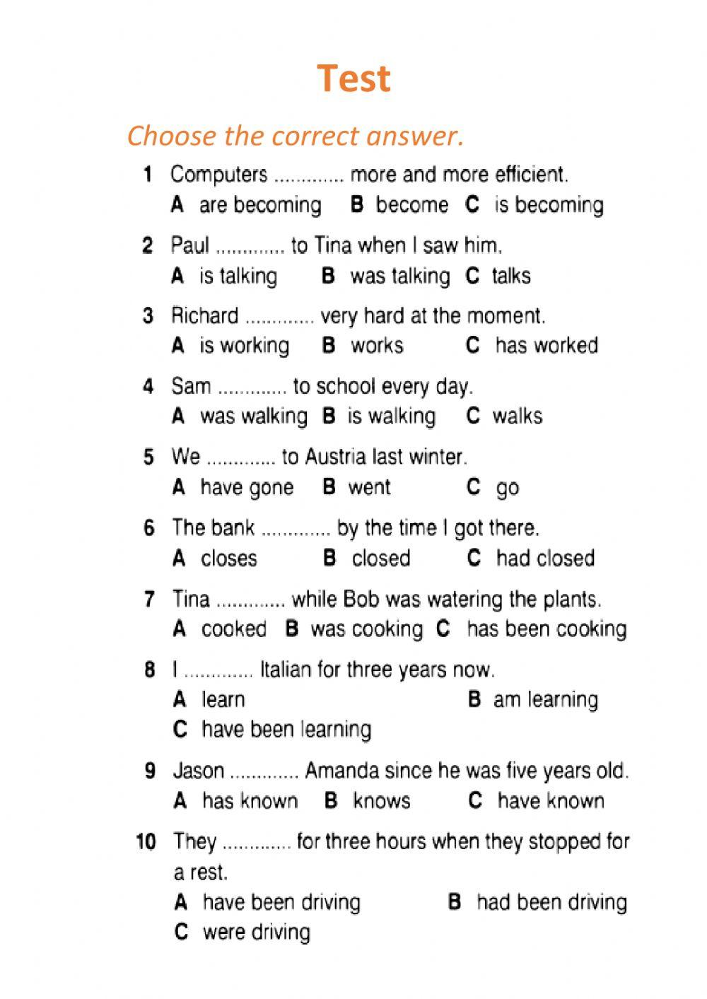 Test online exercise for Intermediate | Live Worksheets