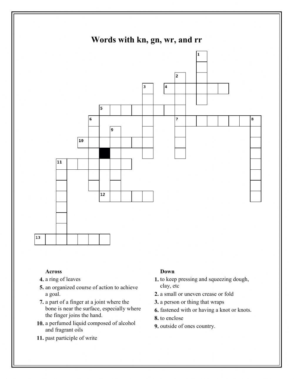 Words with kn, … | Free Interactive Worksheets | 463616