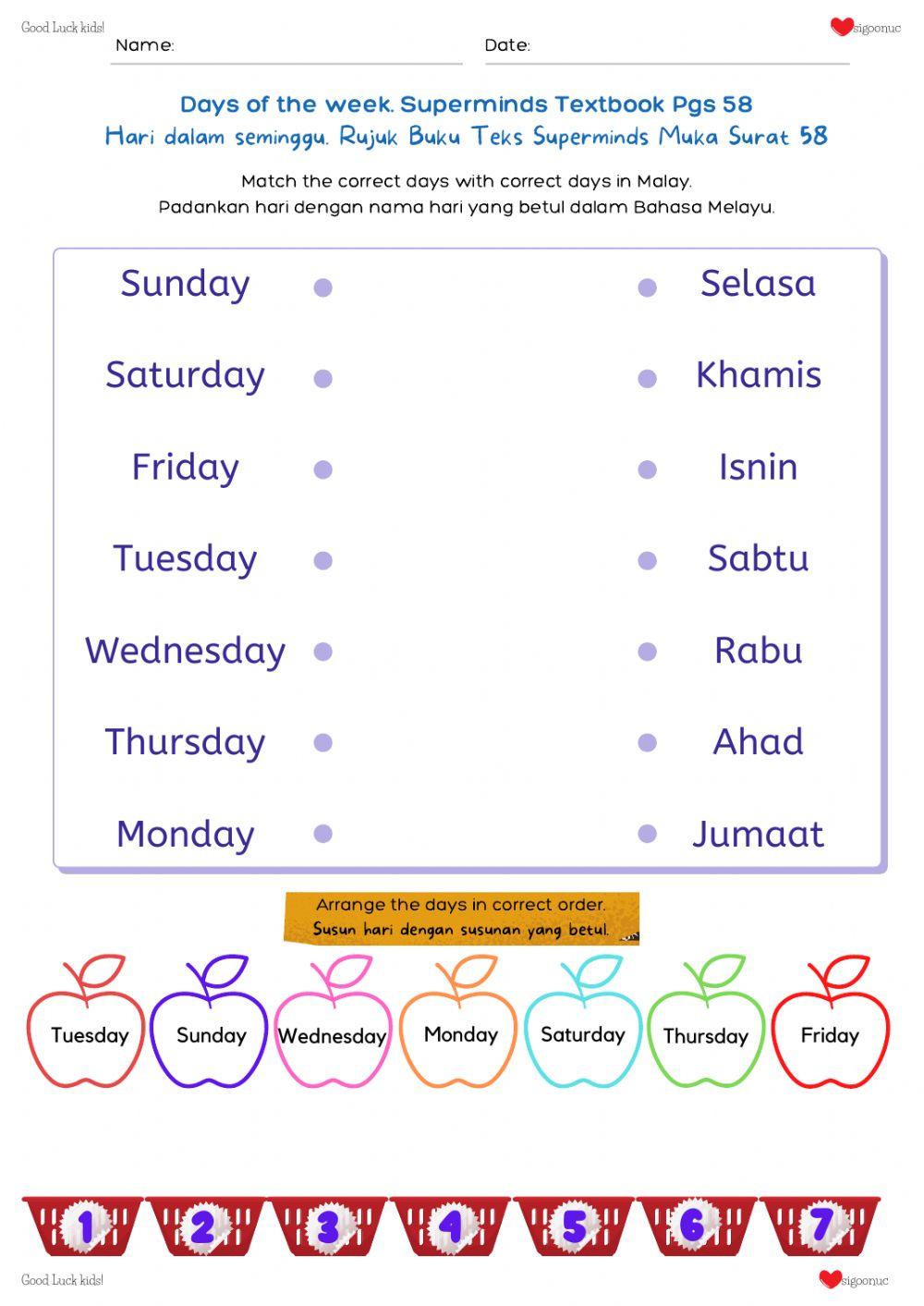 Free Time (Days OF Week) Superminds Textbook Pages 58 worksheet | Live ...