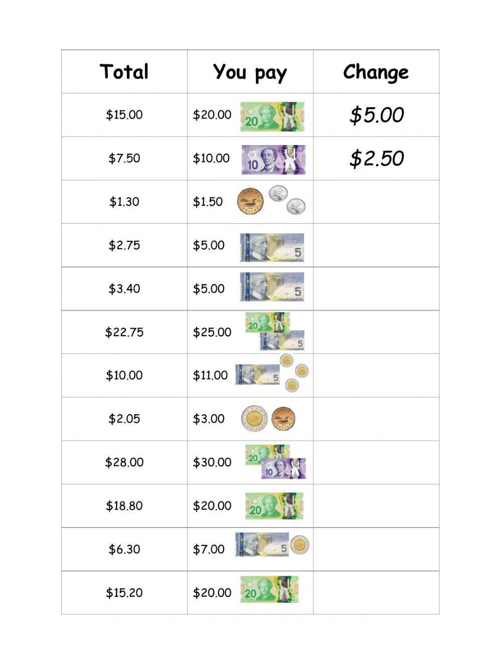 Making Change Canadian Money Worksheet Live Worksheets making-change-canadian-money-worksheet-live-worksheets