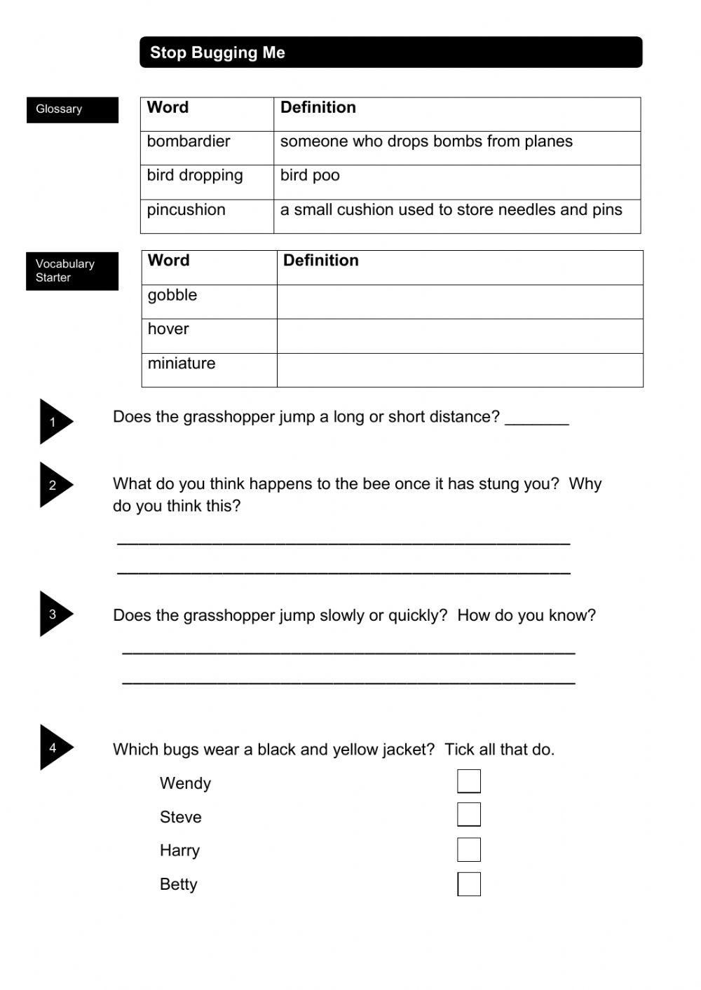Stop Bugging Me worksheet | Live Worksheets Stop Bugging Me worksheet | Live Worksheets