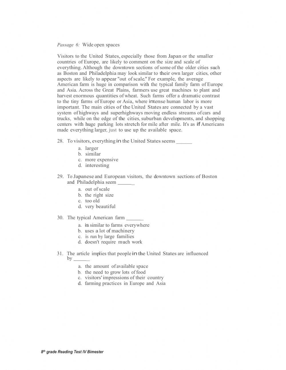 8th grade IV BM Reading online exercise for | Live Worksheets
