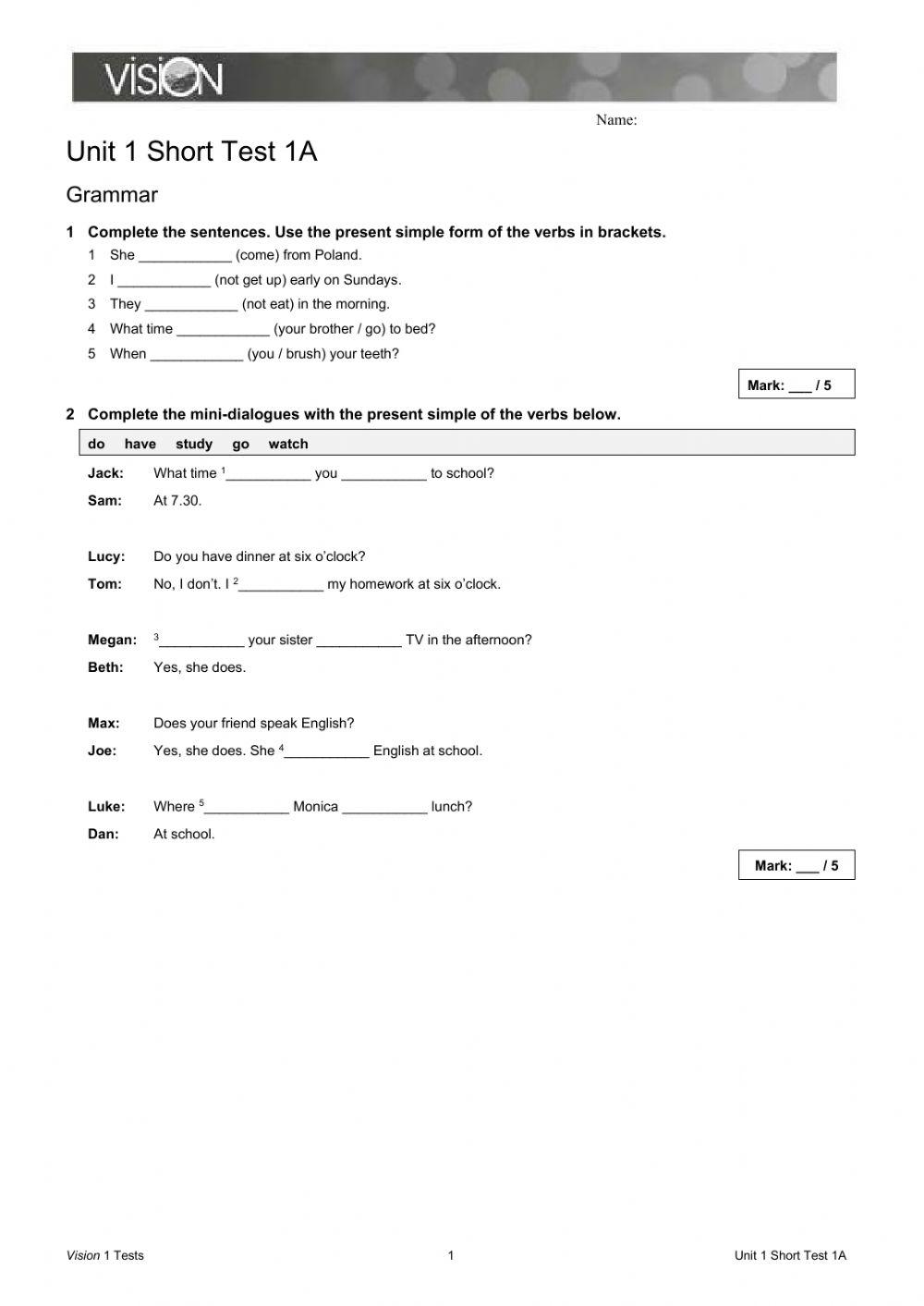 Vision 1 unit 1 lesson 1-4 online exercise for | Live Worksheets