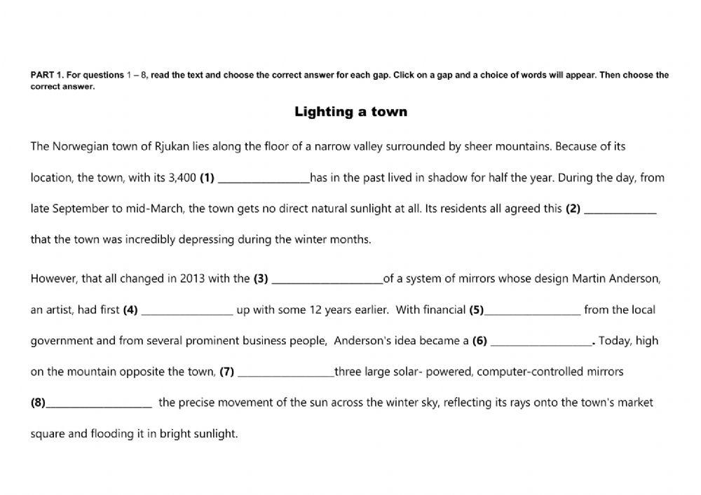 FCE Test 5 Reading and Use of English online exercise for | Live Worksheets