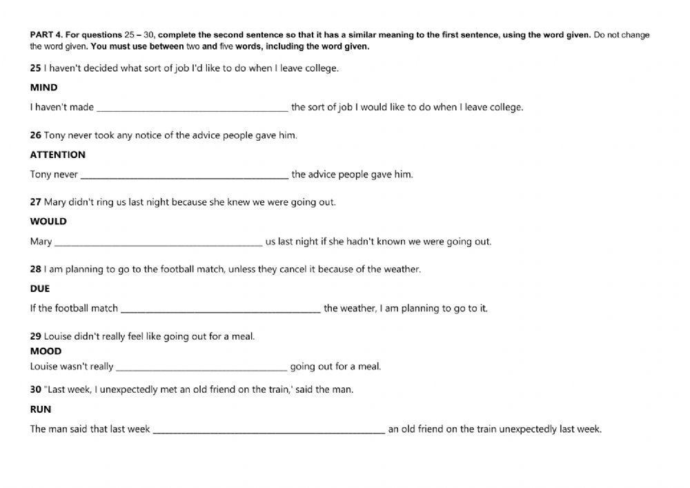 FCE Test 5 Reading and Use of English online exercise for | Live Worksheets