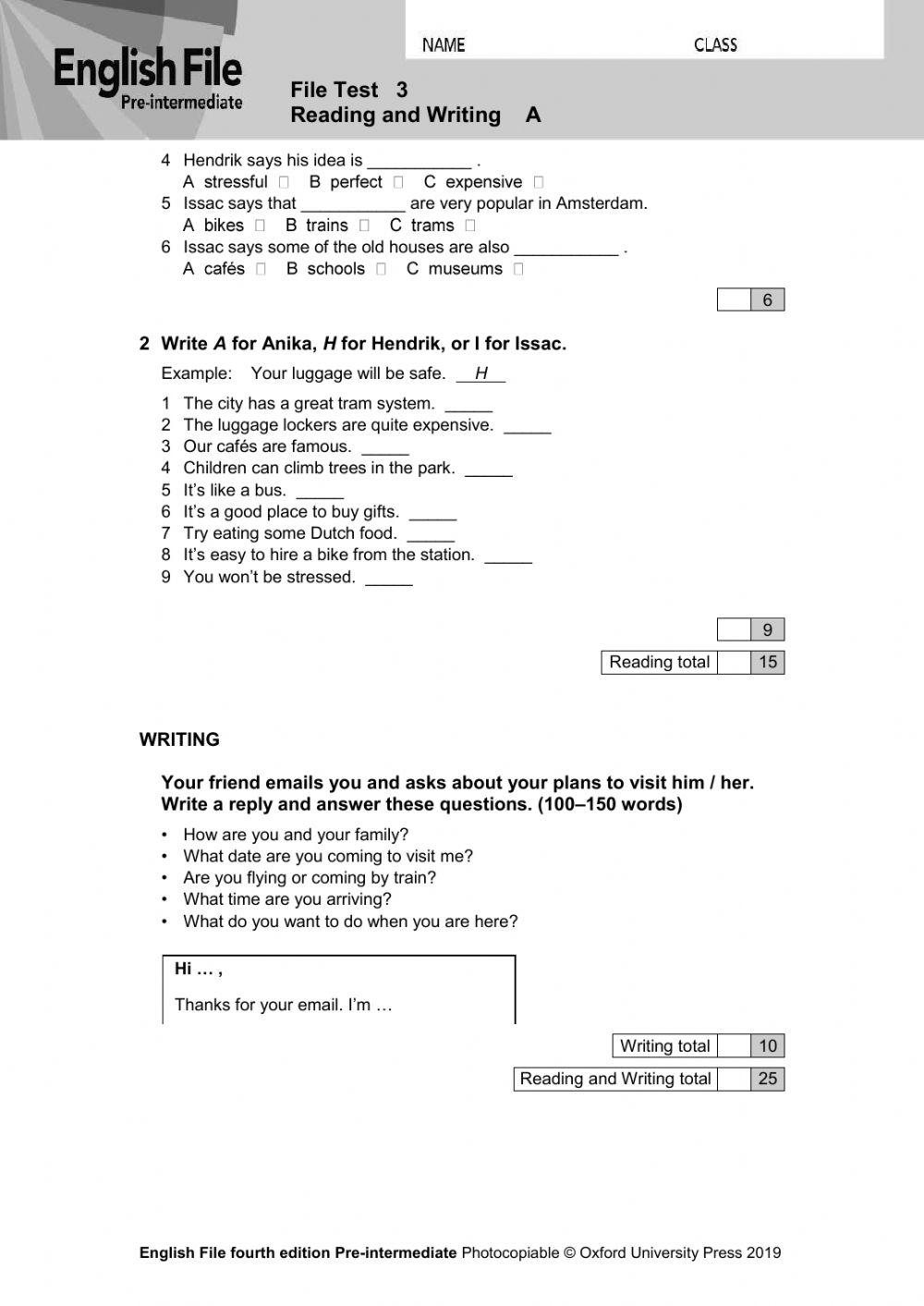 ENGLISH FILE PRE INTERMEDIATE UNIT 3 REVIEW 6251404
