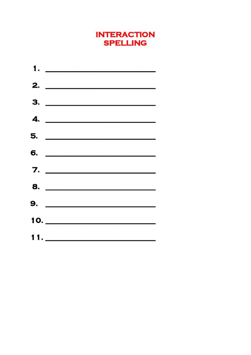Interaction spelling 1 worksheet | Live Worksheets
