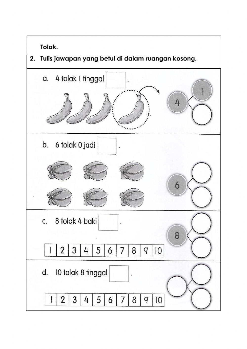 Tolak 1 - 10 worksheet | Live Worksheets