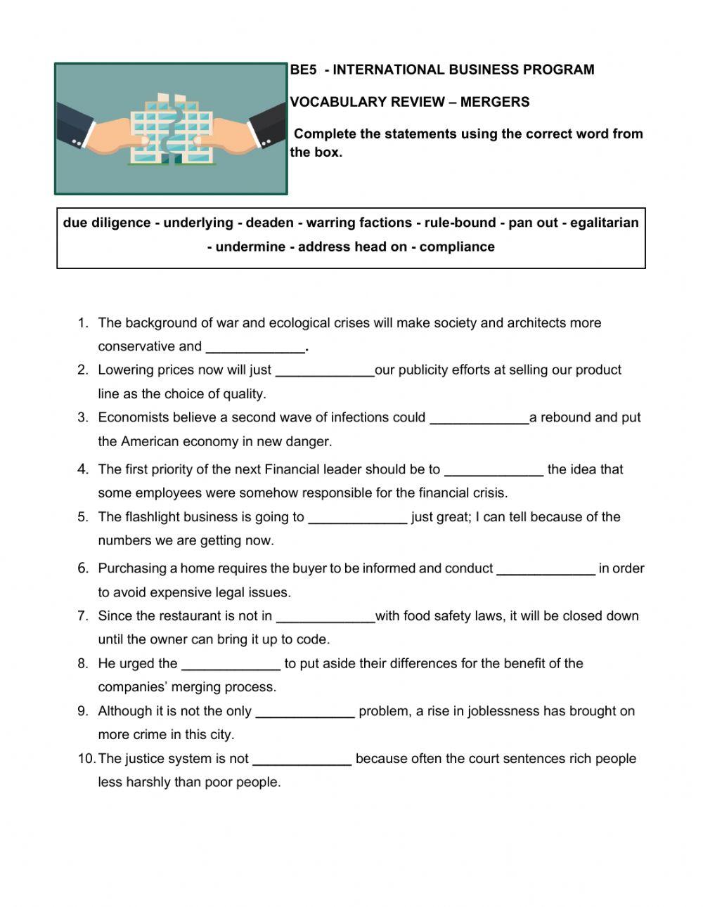 BE5 Mergers -Vo… | Free Interactive Worksheets | 6221677