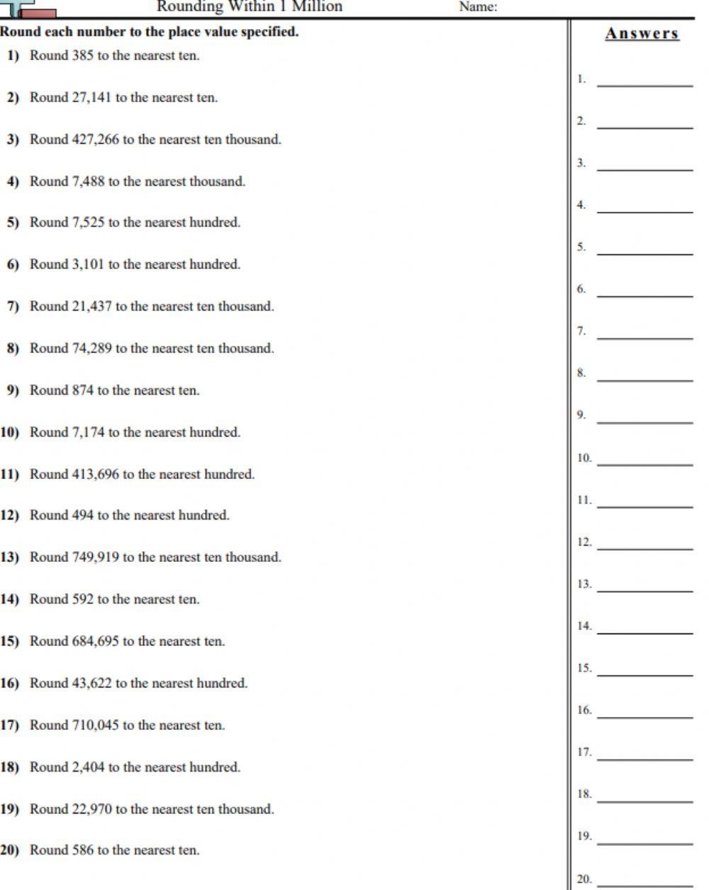 Rounding | Diane Gilbert | Live Worksheets