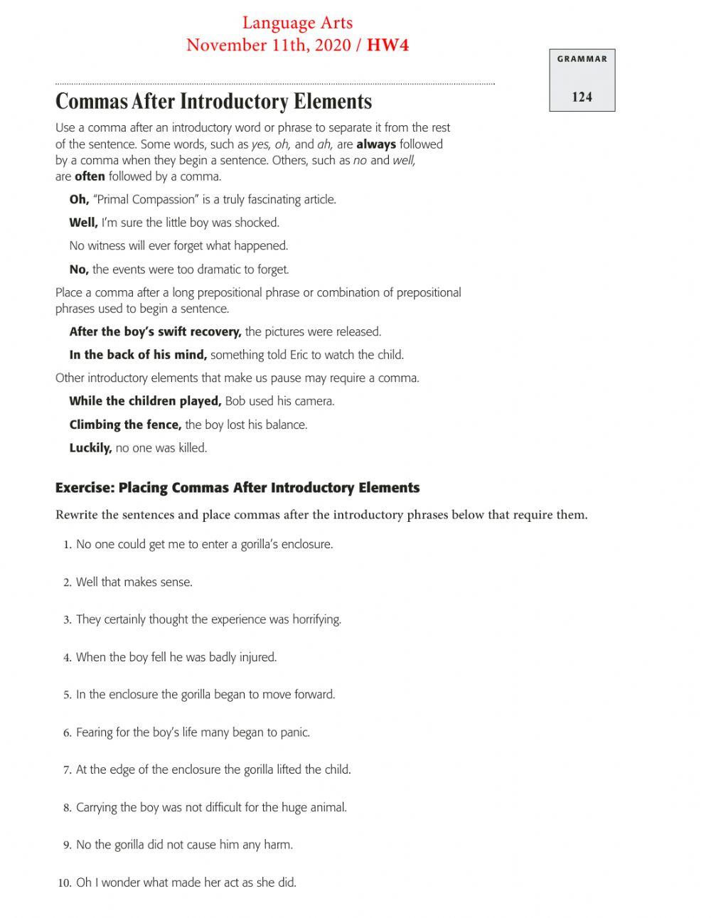 490308 | Names Nombres Commas after introductory phrases