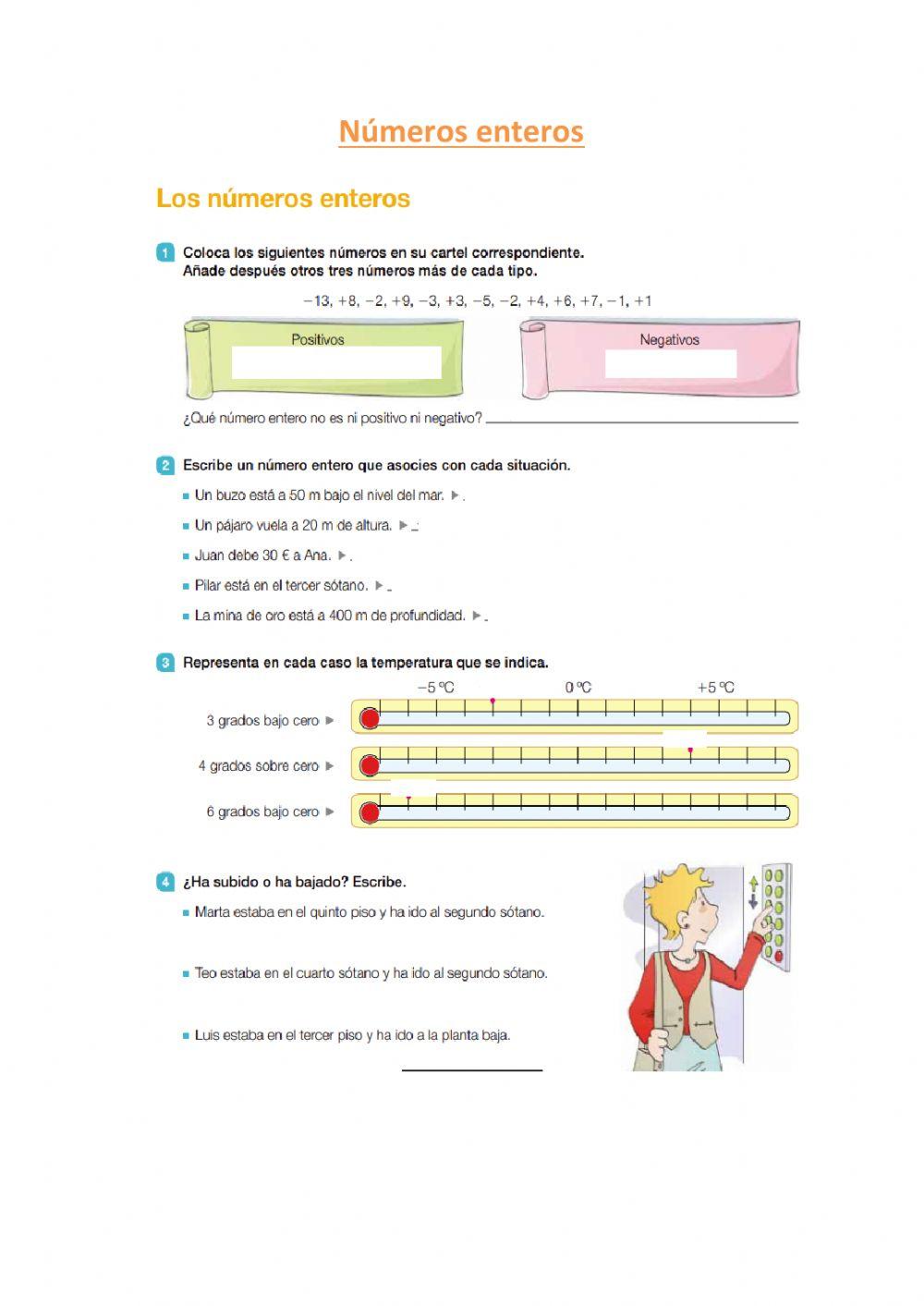 Númros enteros. worksheet | Live Worksheets