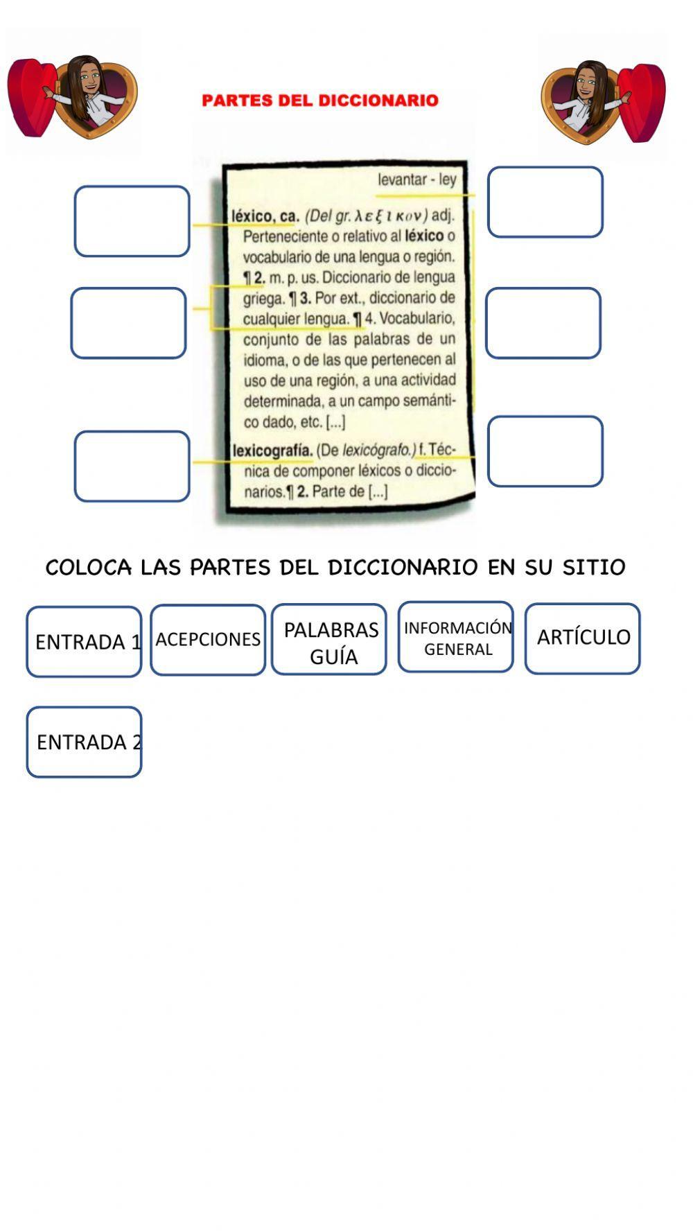Hoja De Trabajo Sobre Las Partes De Un Diccionario