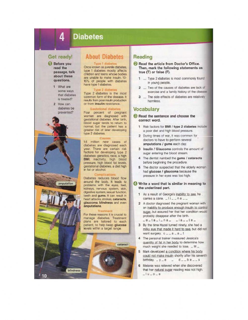 Diabetes online exercise for | Live Worksheets