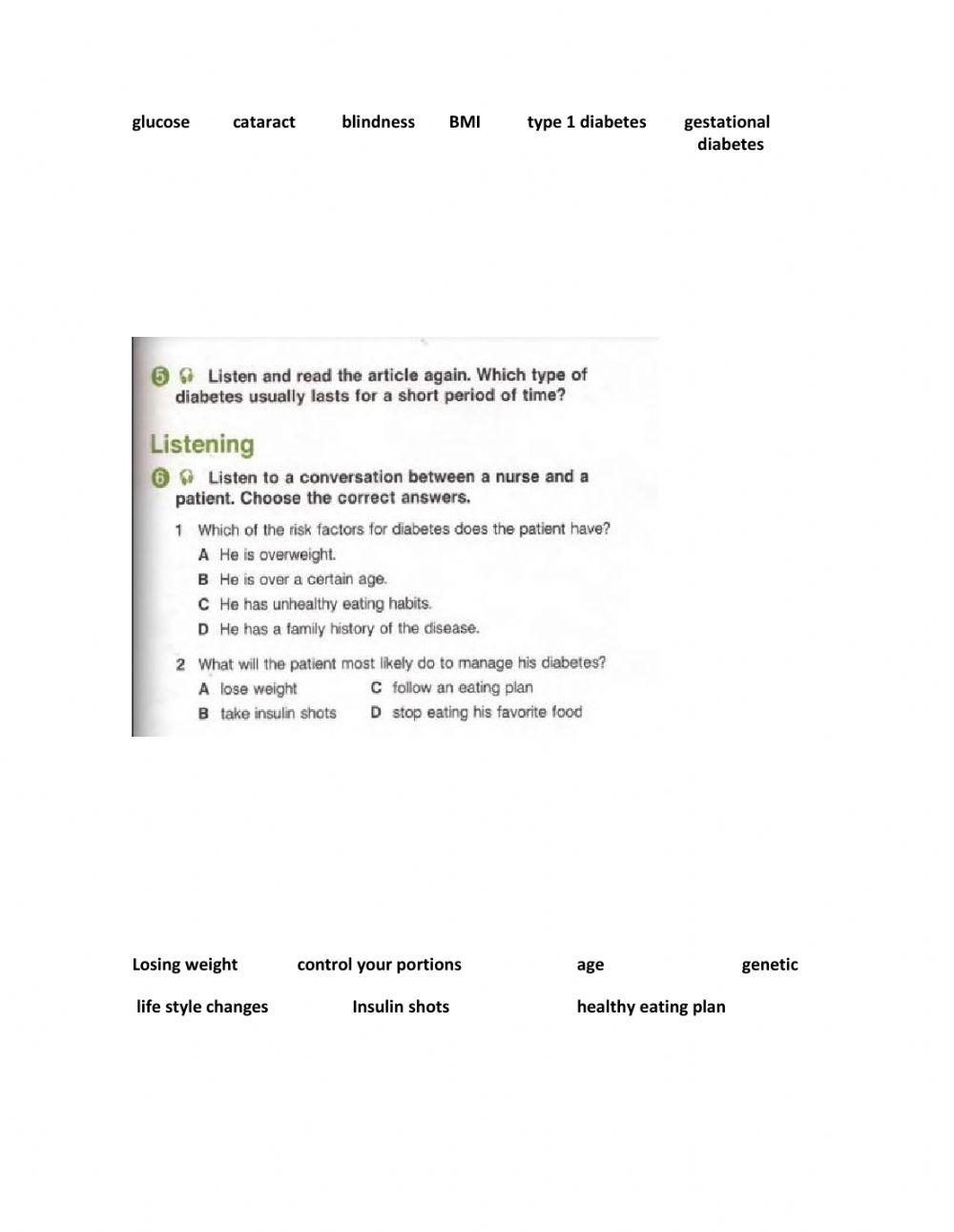 Diabetes online exercise for | Live Worksheets