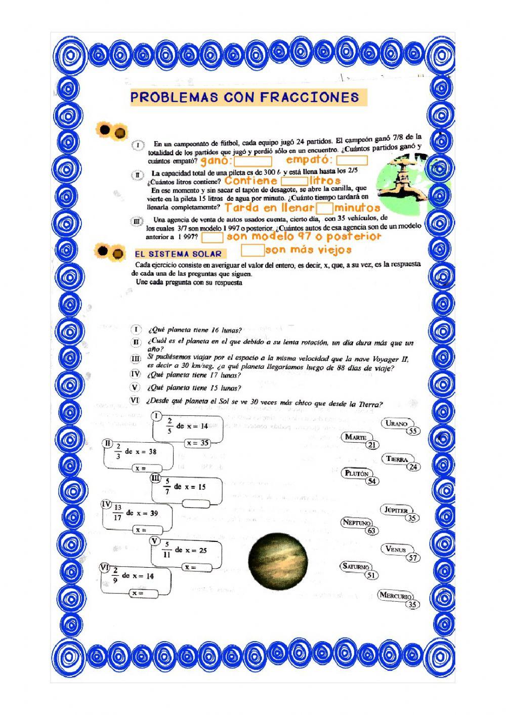 Problemas con fracciones online activity | Live Worksheets