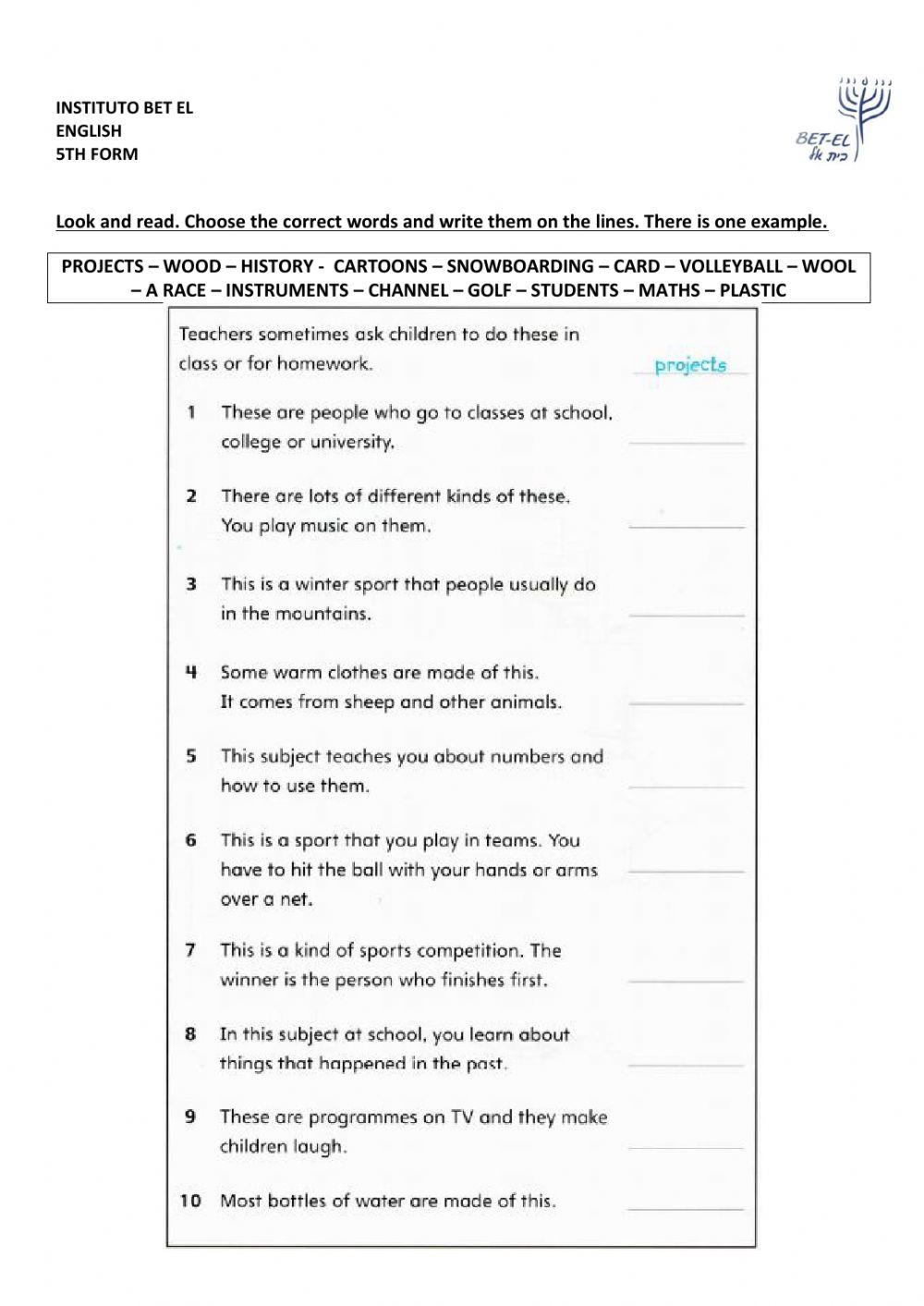 491205 | Final Exam 5th form Reading and writing