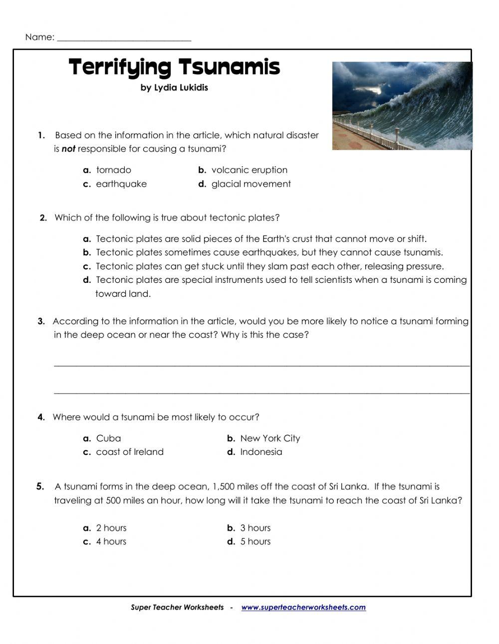 Terrifying Tsunamis online exercise for | Live Worksheets