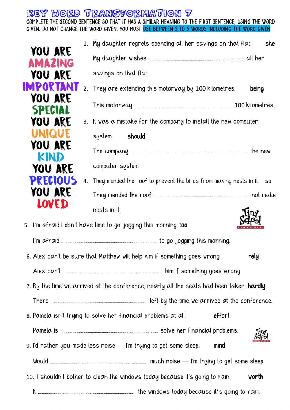 Key word transf… | Free Interactive Worksheets | 491425