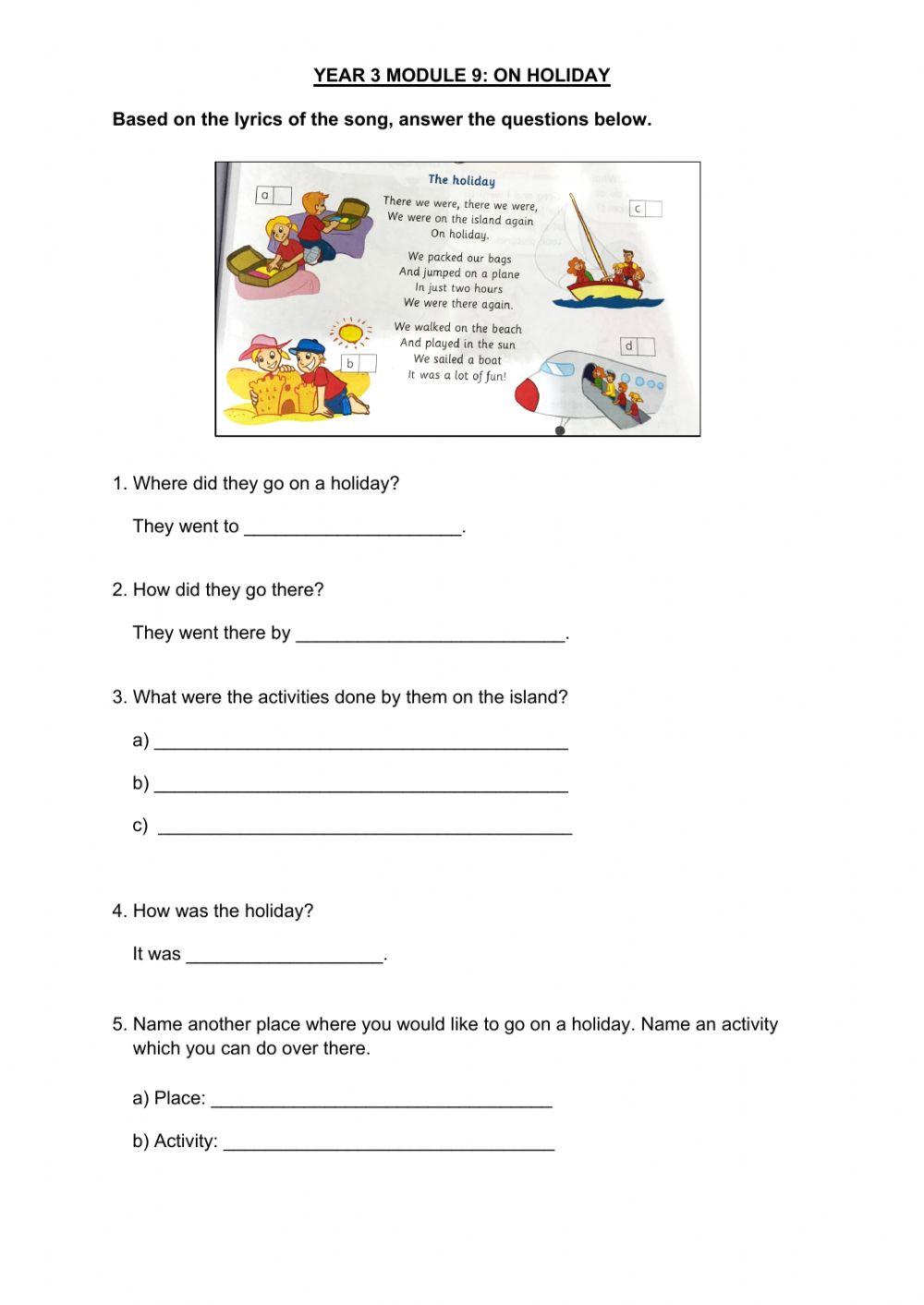 Year 3 Module 9- On Holiday 491725 | MichelleW93 | Live