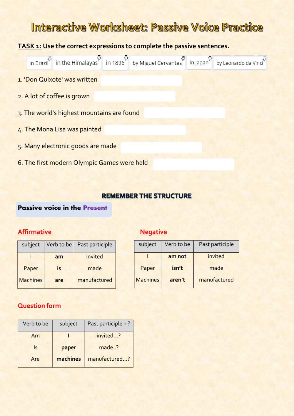Passive Voice 492097 | MissNicole90 | Live Worksheets