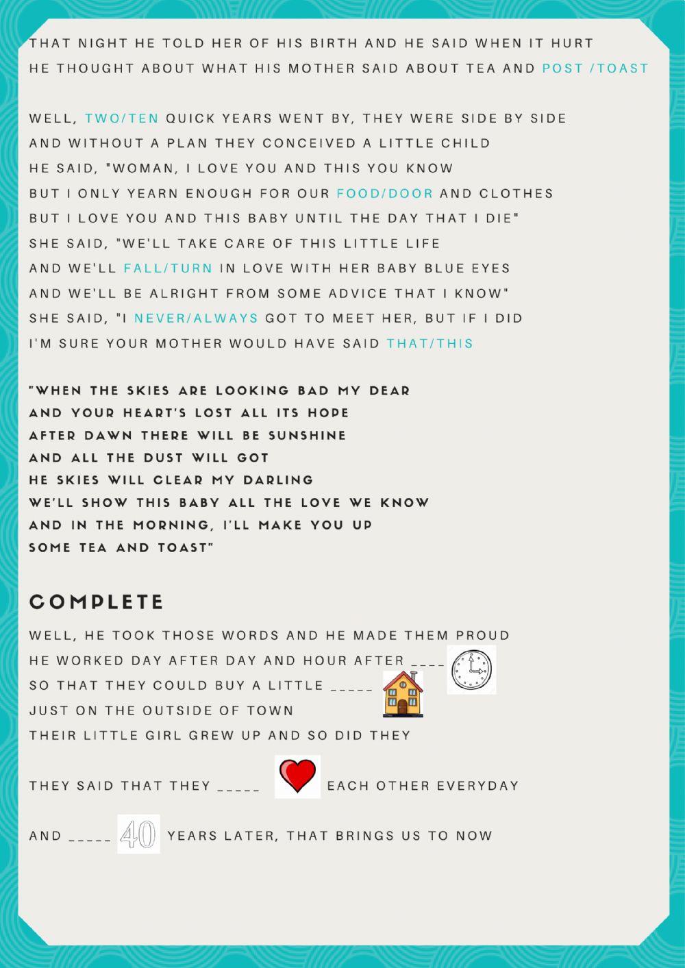 Tea and toast worksheet | Live Worksheets