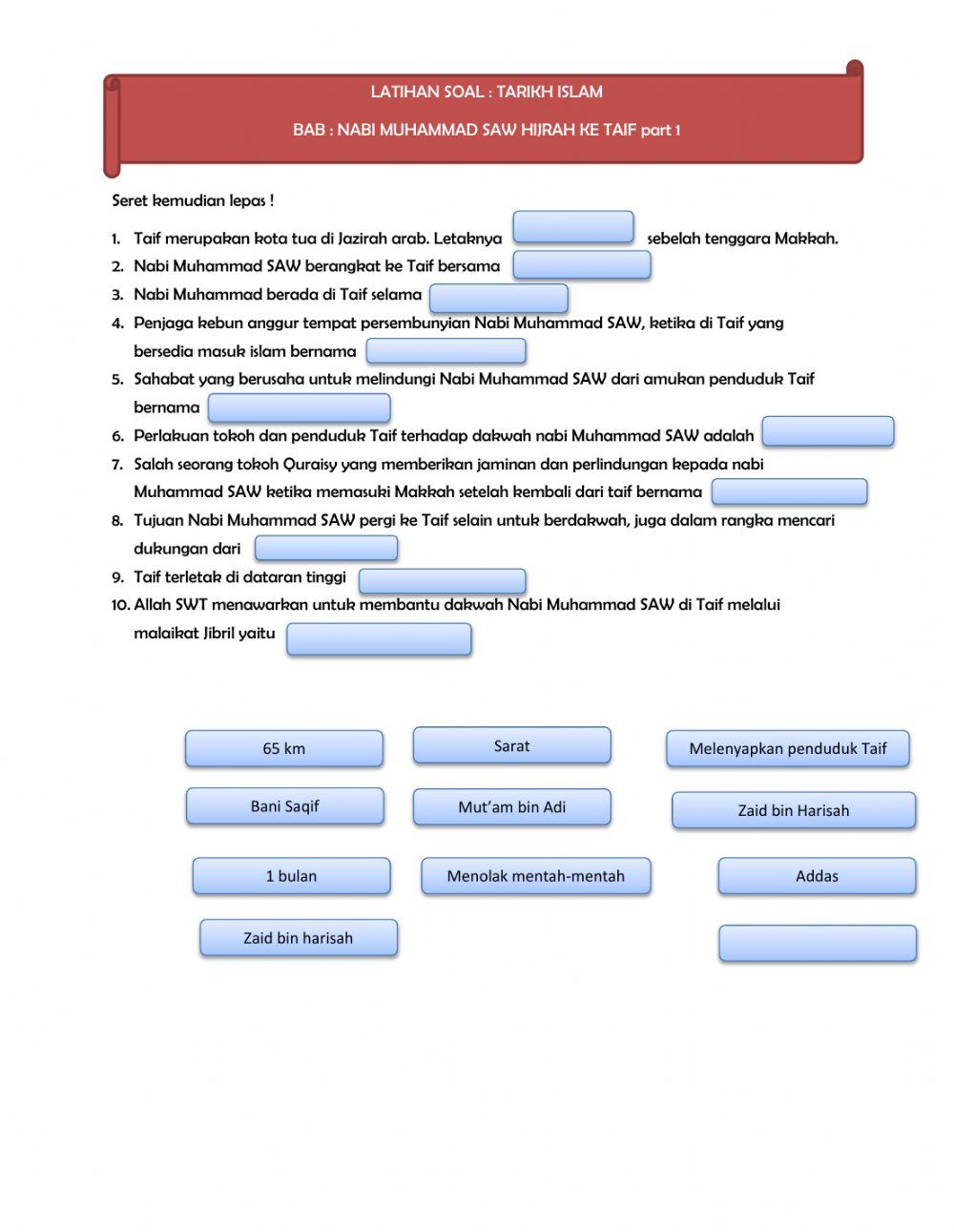 TUGAS tarikh Islam kls 1 DTA worksheet | Live Worksheets