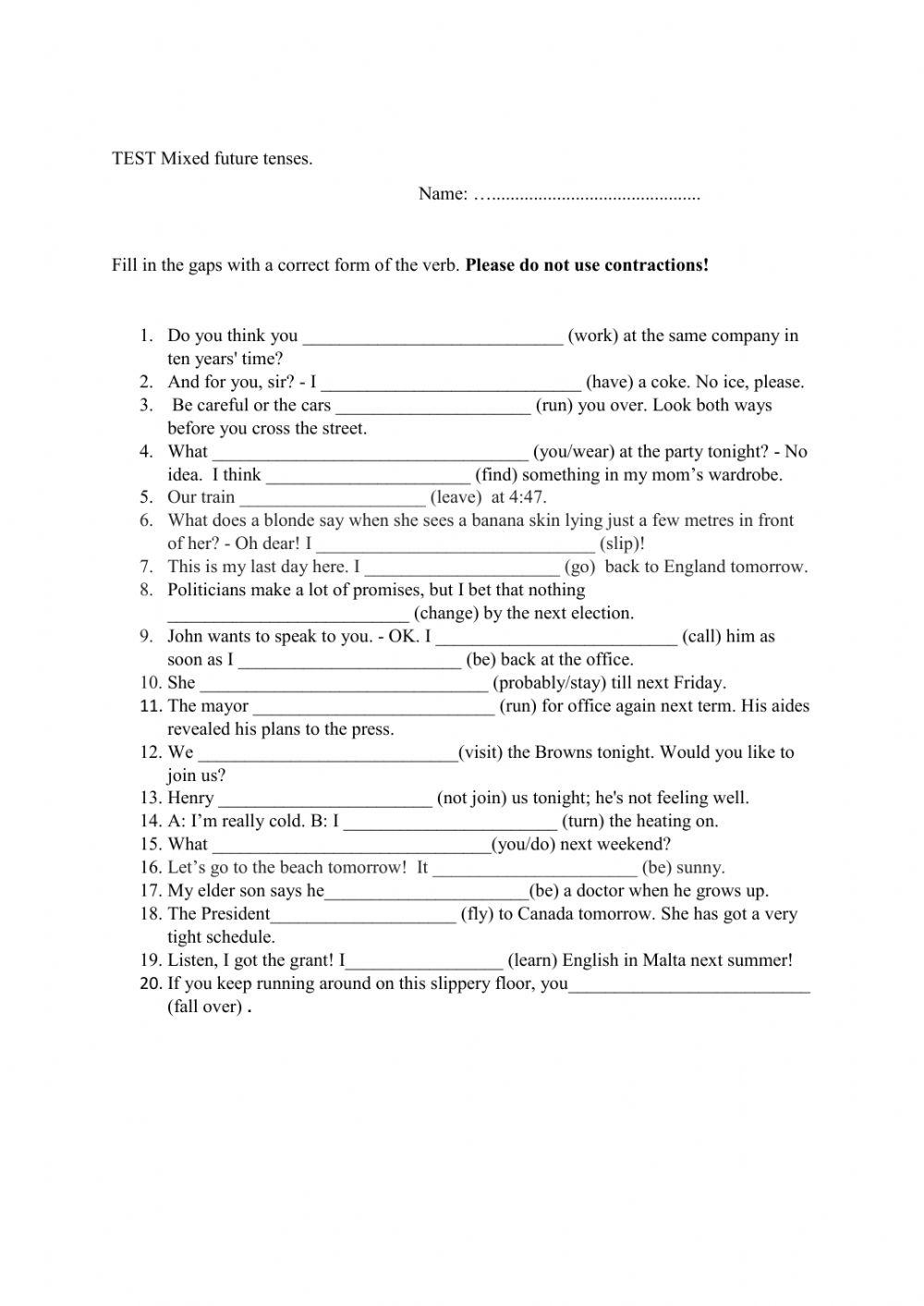 Mixed Future tenses-year 9 online exercise for | Live Worksheets