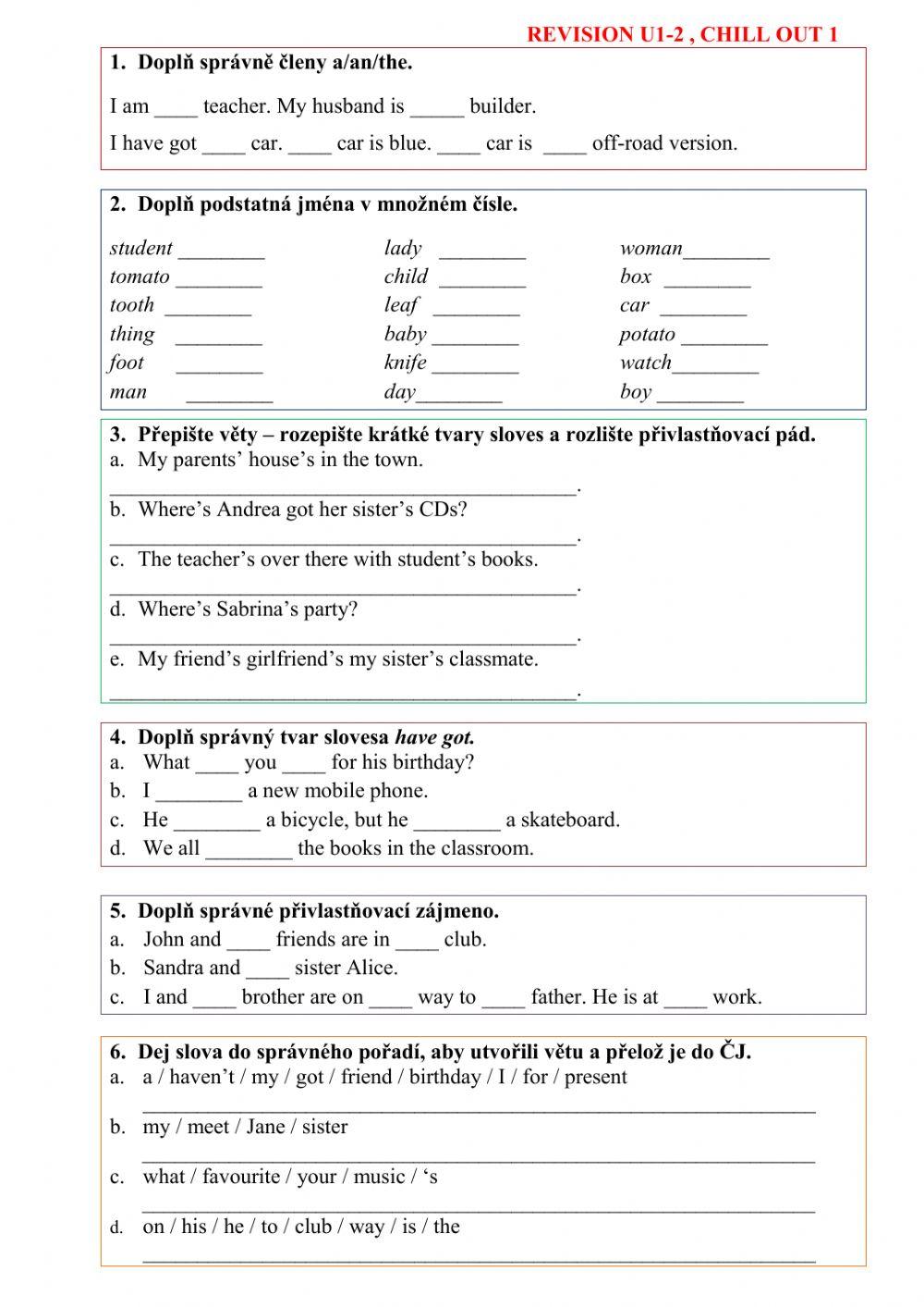 Revision U1+2 Chill Out1 worksheet | Live Worksheets