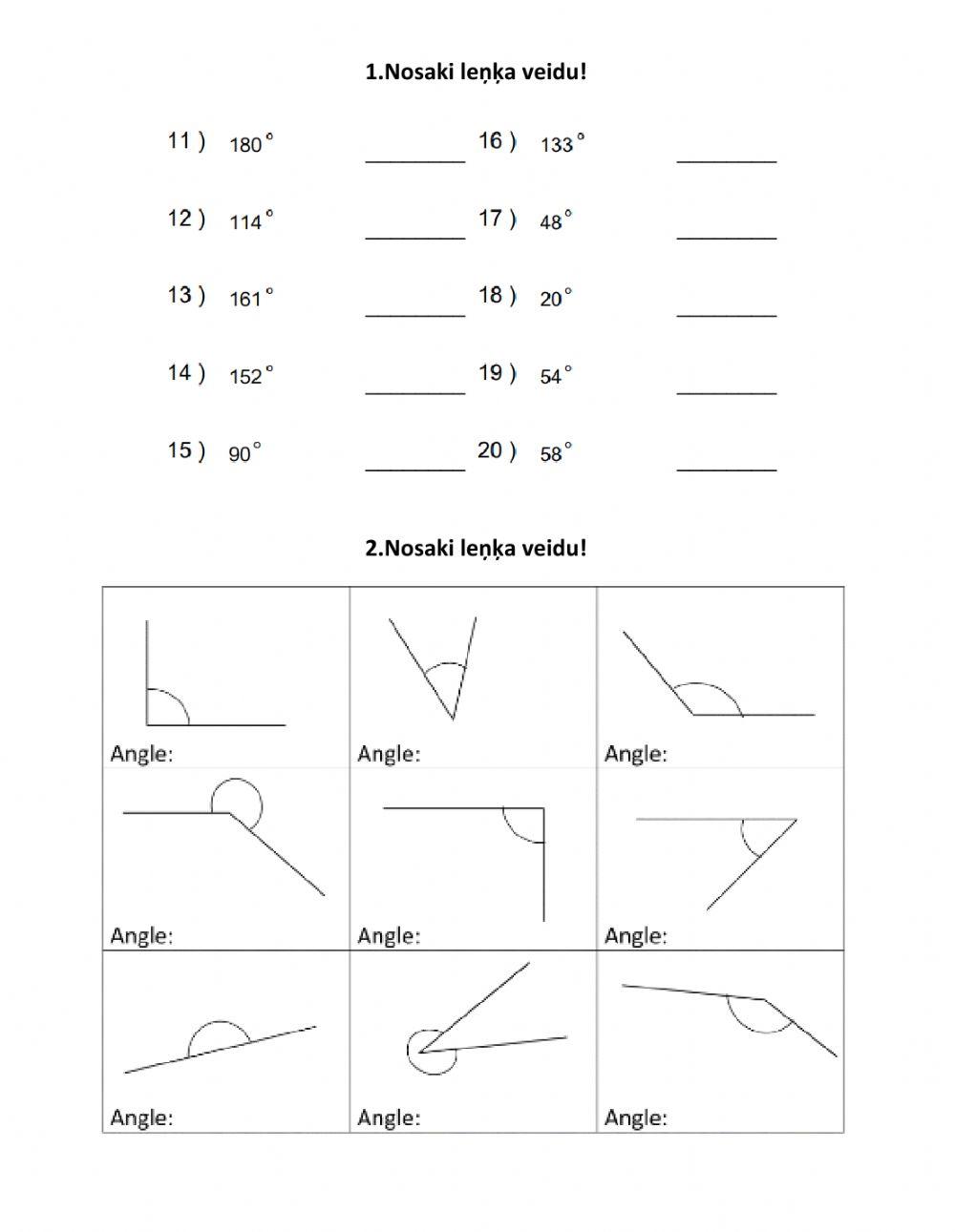Nosaki leņķu veidu. online exercise for | Live Worksheets