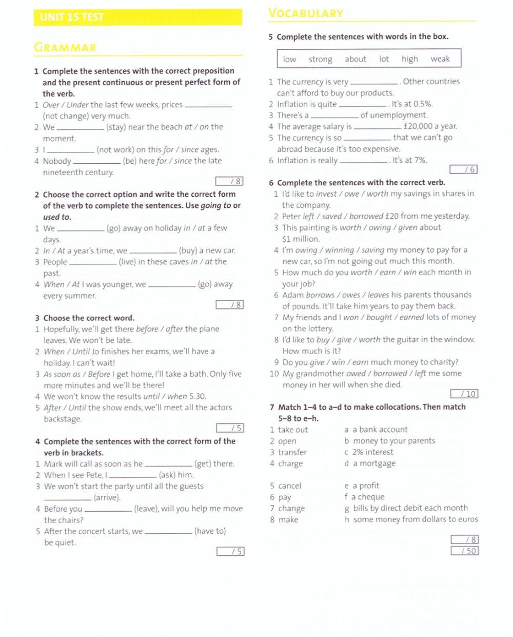 Outcomes Pre-Intermediate Unit 15 Test online exercise for | Live ...