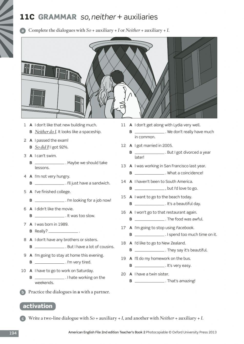 Unit 11C - Neither, so + auxiliaries online exercise for | Live Worksheets