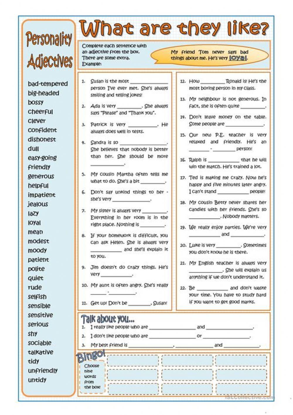 Personality adjectives 8th grade online exercise for | Live Worksheets