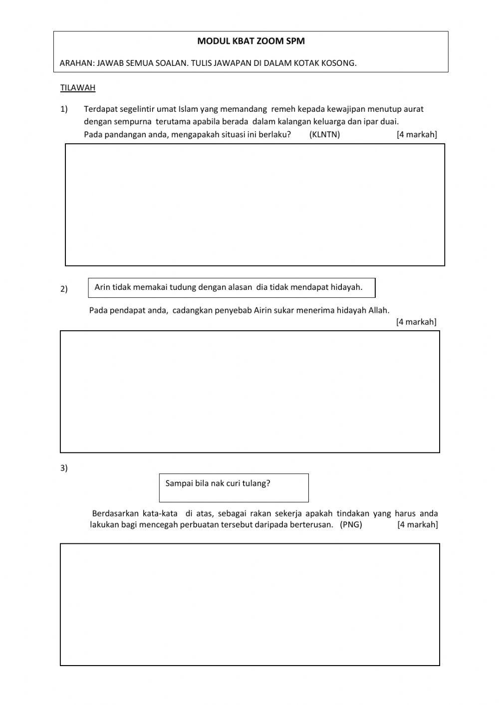 Soalan kbat worksheet | Live Worksheets