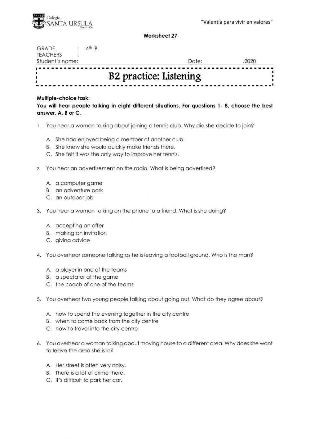 Listening B2 - … | Free Interactive Worksheets | 493658