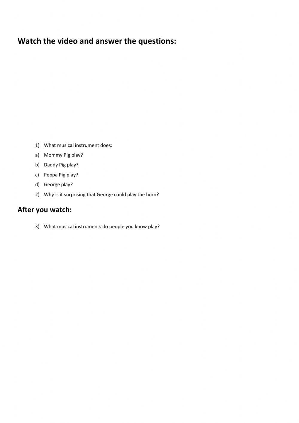 Peppa Pig Musical instruments worksheet | Live Worksheets