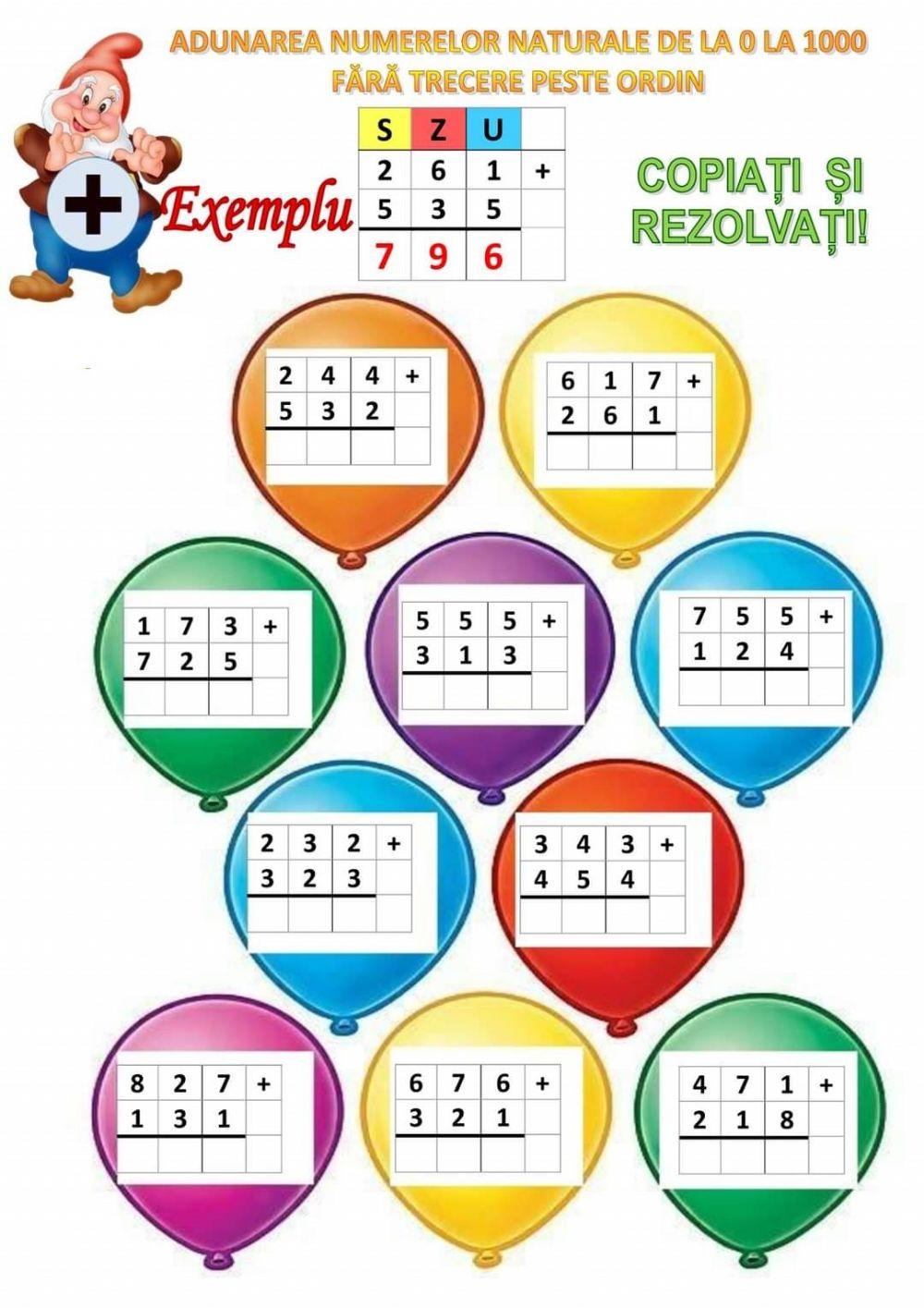 Adunarea fara trecere peste ordin interactive worksheet | Live Worksheets