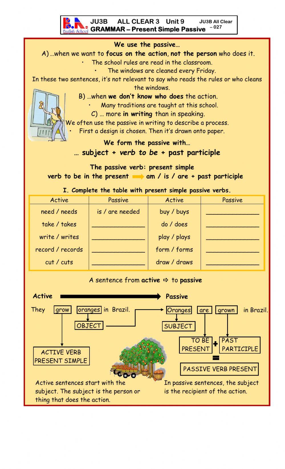 JU3B UNIT 9 GRAMMAR PRESENT PASSIVE worksheet | Live Worksheets