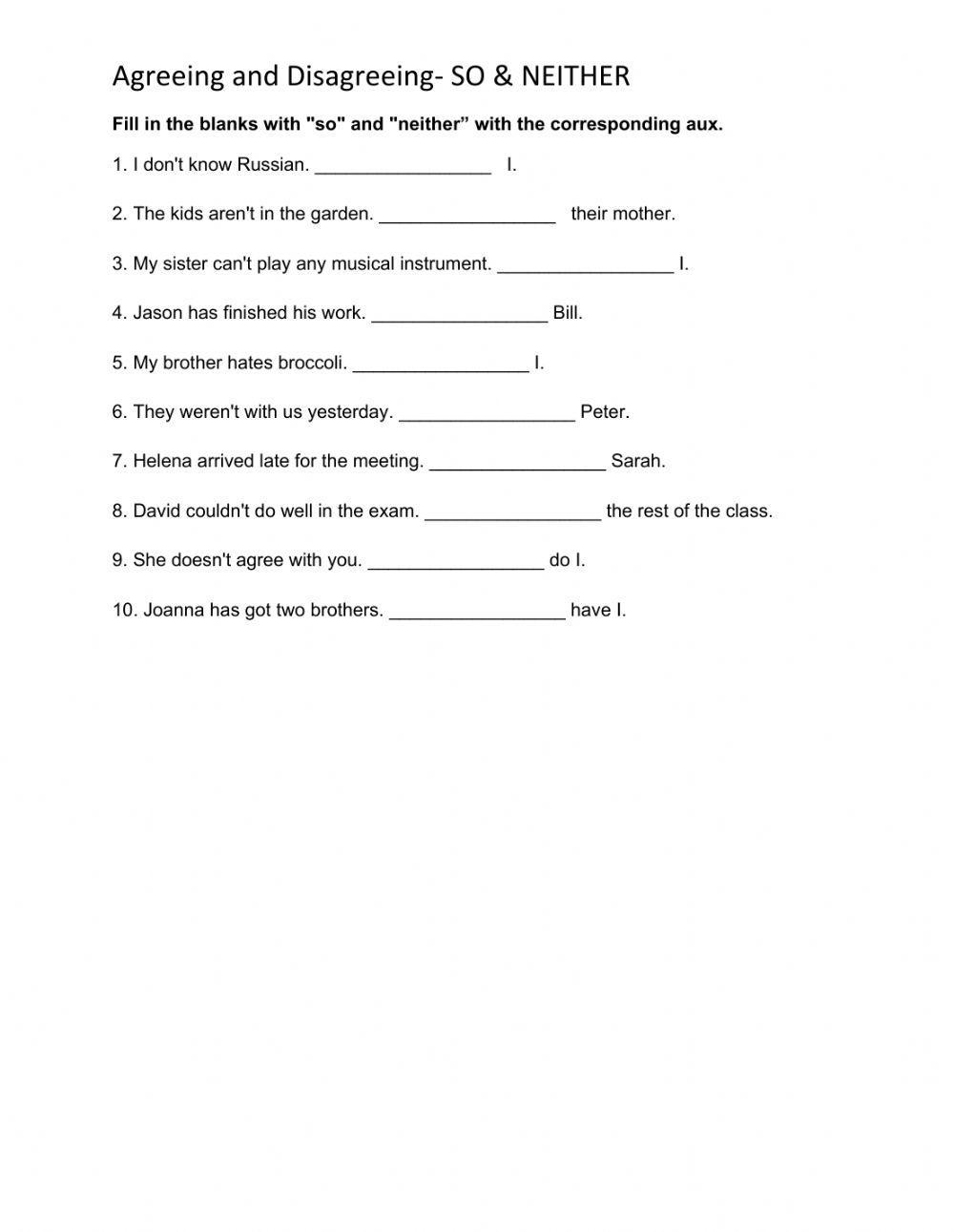 Neither & so | LiveWorksheets | 494733